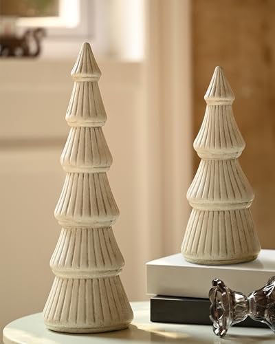 Amazon.com: Suwimut Set of 2 Resin Christmas Trees, Tabletop White ...