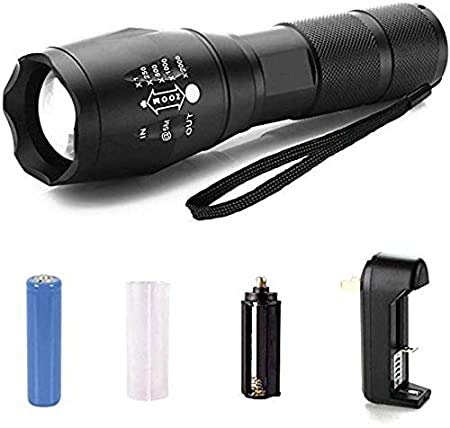 Rechargeable Metallic LED Torch Flashlight, Water Resistance, 5 Modes ...