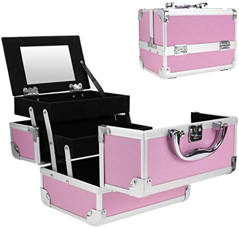 plohee Pink Small Makeup Case, 3 Trays Portable Cosmetic Case, Pink ...