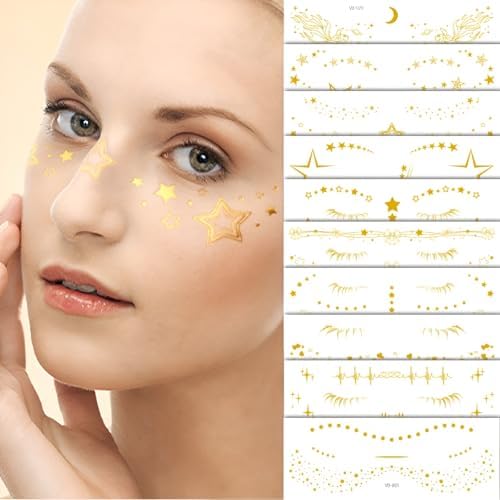 Amazon.com : 10Pcs Gold Glitter Star Freckles Tattoo Sticker,Faux ...