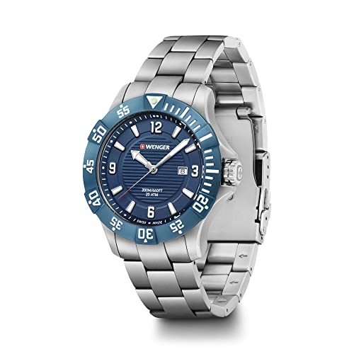 WENGER Swiss Made Analog Quartz Men's Watch (Seaforce Blue Dial 316L ...