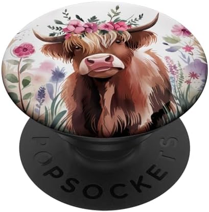 Amazon.com: Highland Cow with Floral Crown Watercolor Pastel Design ...