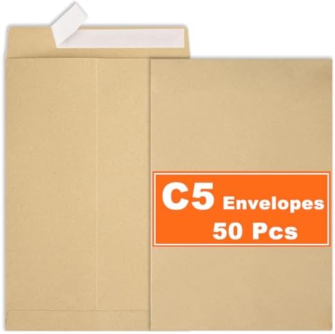 50Pcs C5 Brown Kraft Paper Envelopes, Self Seal Kraft Envelope, Manilas ...