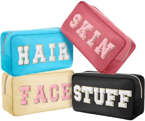 Amazon.com : Pinkunn 4 Pcs Preppy Makeup Bags Chenille Letter Patch Bag ...