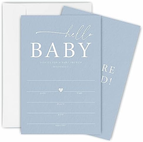 Amazon.com : TPYEN Hello Baby Shower Invitations, 25 Minimalism Fill ...
