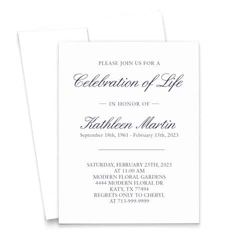 Amazon.com: Custom Celebration of Life Invitation Cards Simple, FLAT ...
