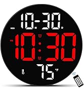 Amazon.com: Digital Wall Clock with Remote Control, Large Display Plug ...