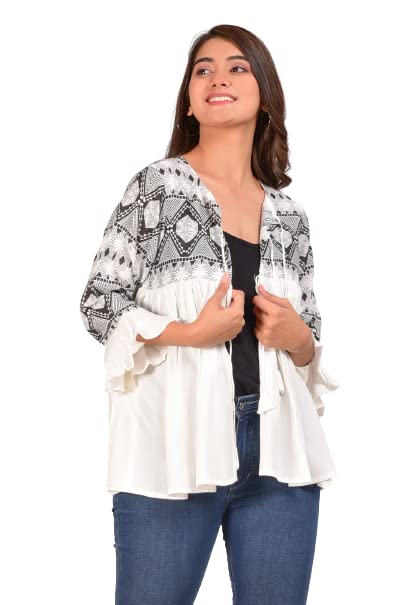 Buy Yogi Fashion Women's Rayon Printed Casual Top and Jacket (Black-L ...