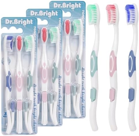 Amazon.com : DR.BRIGHT Toothbrush Medium with Tongue Scraper, Medium ...
