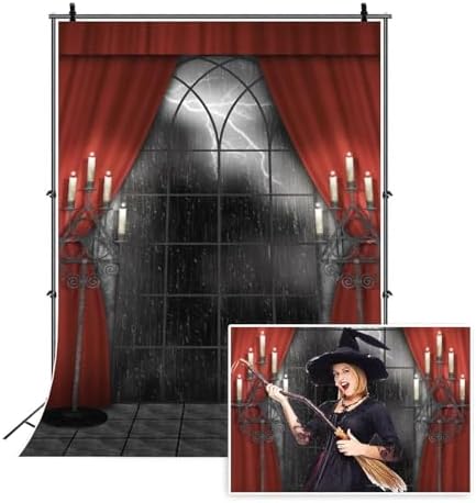 Amazon.com : Renaiss 4x6ft Vintage Gothic Window Backdrop Red Curtain ...