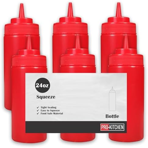 Pro-Kitchen 24 Oz (6 Count) Clear Squeeze Condiment Bottles, Leakproof ...