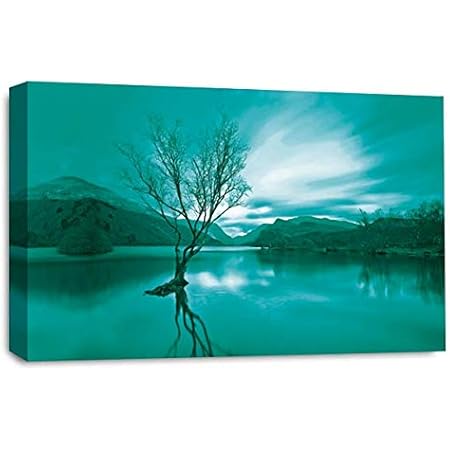 Large Tree Turquoise Teal Leaves Black White Canvas Wall Art Picture ...