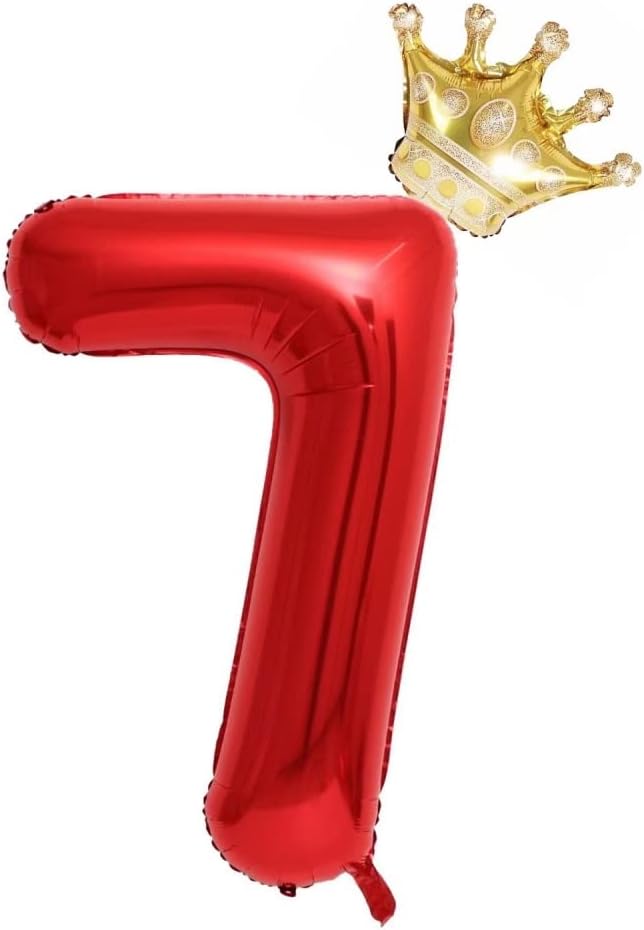 Amazon.com: 40-Inch Red Number 7 Crown Balloons Set, 7th Birthday ...