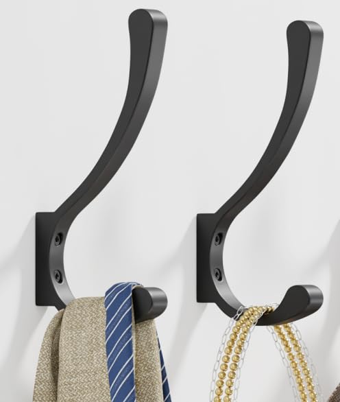 Amazon.com: 2-Pack Large Wall Hooks For Hanging Heavy Duty, Black Coat ...