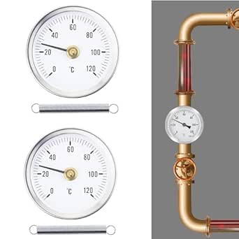 JUXINE 2Pcs Clip On Hot Water Pipe thermometer 0-120C, 63MM, Bimetal ...