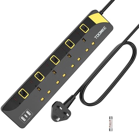 8M Extension Lead with USB C Slots, 4 Way (13A/3250W) Plug Extension ...