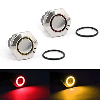 Fotcus - Push Button Switch Chrome 4 Pin 12mm Red/Yellow Led Metal Push ...