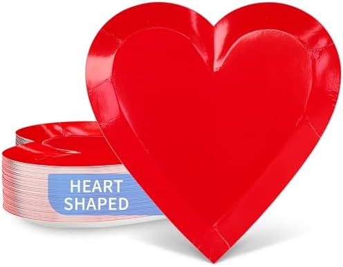 Amazon.com: DYLIVeS Red Heart Shaped Plates 40 Count, 9'' Love Paper ...