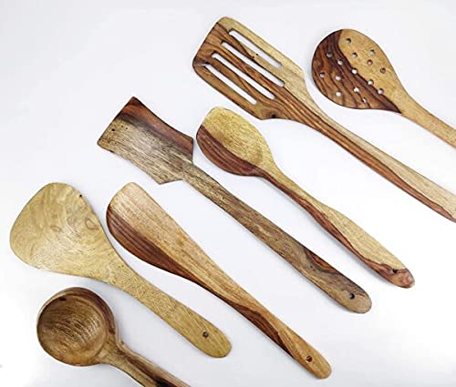 Buy ARV MEGAHOUSE Natural Wooden Spoon Set for Cooking Includes Frying ...