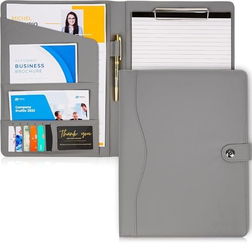 AMKSONS Portfolio Folder a4 in Grey with Clip Board and A4 Notepad ...