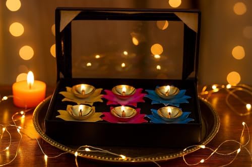 Amazon Brand - Solimo Brass/ Iron Jyot Set of 6 – Multicolor Leaf ...