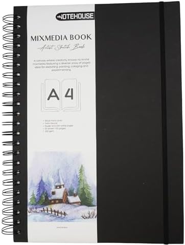 NOTEHOUSE A4 Mix Media Sketchbook 200GSM, 100 Pages Spiral-Bound ...