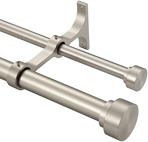 Amazon.com: Brushed Nickel Double Curtain Rods, Heavy Duty Double ...