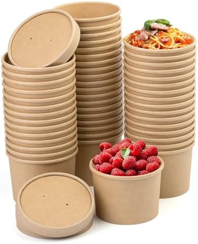 16oz Brown Kraft Disposable Soup Containers with Lids 50 Pcs of Paper ...