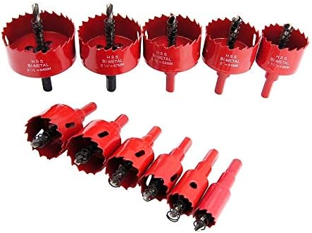Proster Red HSS Center Hole Saw Spring Drill Set 11 Pcs Hole Cutters 15 ...