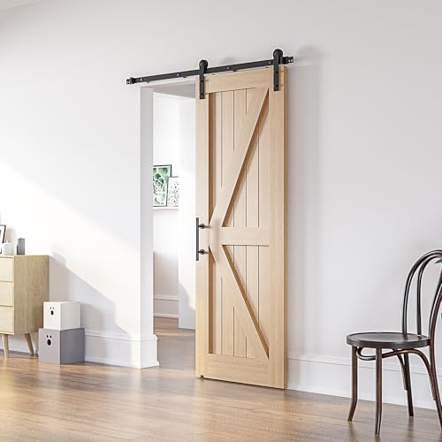 SANKEYTEW 183cm/6ft Sliding Door Kit,Single Wood Barn Door Sliding Kit ...