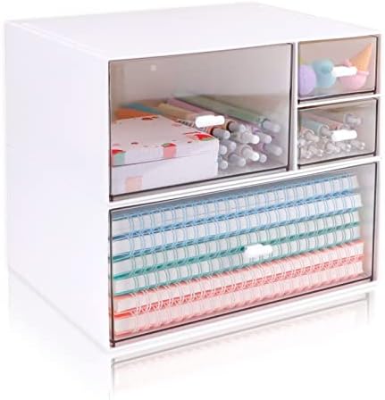Desk Organiser, 2 Layers Stackable Plastic Storage Drawers, 4 Drawer ...