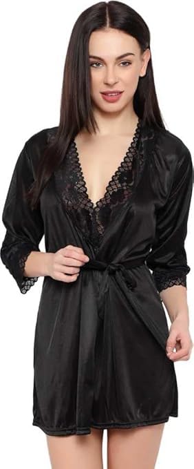 XCOT AS Women's Satin Kimono Robe, V-Neck Nightwear with Lace Trim ...