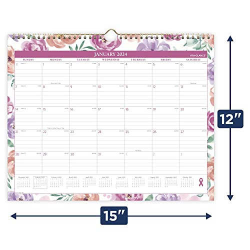 Snapklik.com : AT-A-GLANCE 2024 Monthly Wall Calendar, 15 X 12, Medium, City Of Hope, BADGE, Floral