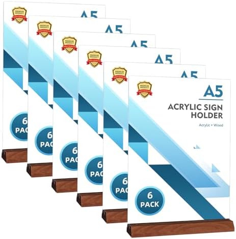 Srvnpioy Acrylic Sign Holders A5 (10 Pack) A5 Wooden Base Table Stands ...
