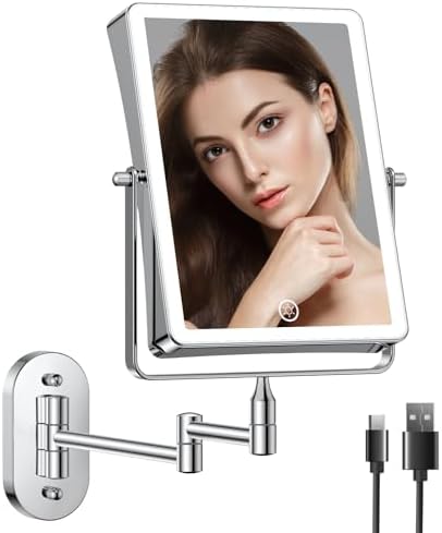 Amazon.com : FASCINATE Rechargeable Wall Mounted Makeup Mirror, 8.7 ...