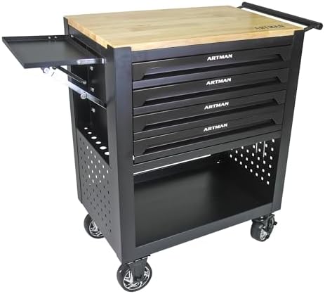 Amazon.com: WTRAVEL Rolling Tool Cart with 4-Drawer Wood Top Utility ...
