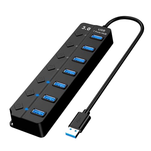 USB HUB, 7-Port USB 3.0 Hub with Individual Switches & Lights, Multiple ...