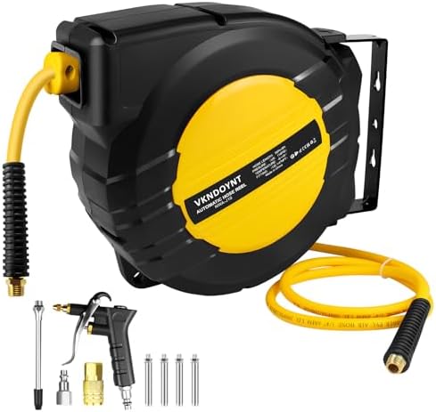 Retractable Air Hose Reel, 1/4 in x 50 FT Hybrid Polymer Hose, Air ...