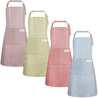 Amazon.com: XLSXEXCL 4 Pack Stripes Apron for Women, Waterproof Kitchen ...