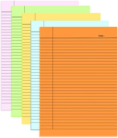 Lakeer A4 Size Ruled Paper-Single Side Ruled | 5 Colours-Pack of 50 ...