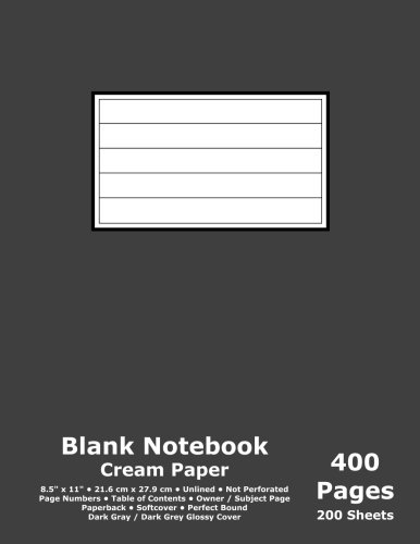 Blank Notebook: Unlined Cream Paper, 400 Pages, 200 Sheets, 8.5" x 11 ...