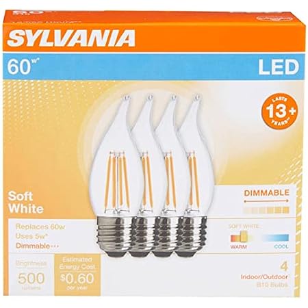 SYLVANIA (4 Pack) Sylvania LED Candle B10 Light Bulb, 60 watt ...