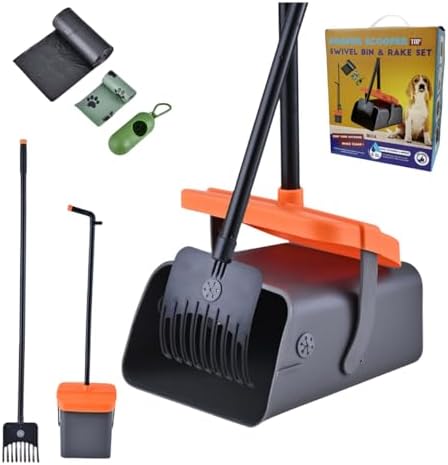 JINGUWU Large Pooper Scooper Swivel Bin & Rake Kit, 41" Long Handle ...
