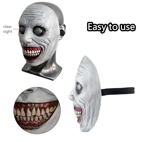Halloween Exorcist Smile Mask - Creepy Horror Evil Face Latex Full Head ...