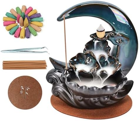 Ceramic Waterfall Incense Burner Set with 40 Pcs Cones and 50 Pcs ...