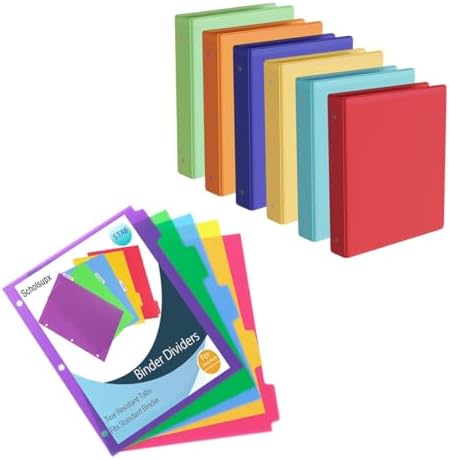 Amazon.com : 6 Pack1 inch Colorful Binders & 6 Sets 5Tab Plastic ...