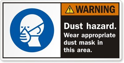 Warning Dust Hazard wear Appropriate dust mask in This Area Signage ...