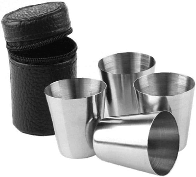 Amazon | FAREV 4個 ステンレス鋼ショットグラス飲料容器 30ml キャンプ旅行コーヒーティーカップ、ウイスキーテキーラ酒用 ...