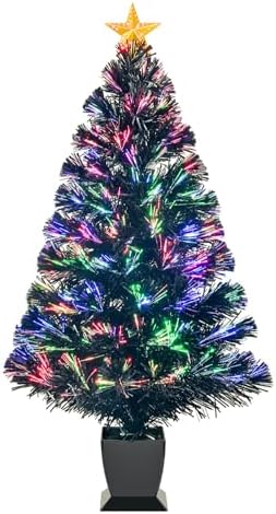 3ft Black Fiber Optic Christmas Tree,Pre-Lit Artificial Mini Christmas ...