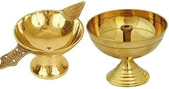 Amazon.com: Set of 2 Pure Brass (1 Brass Diya + 1 Akhand Diya) Arti ...